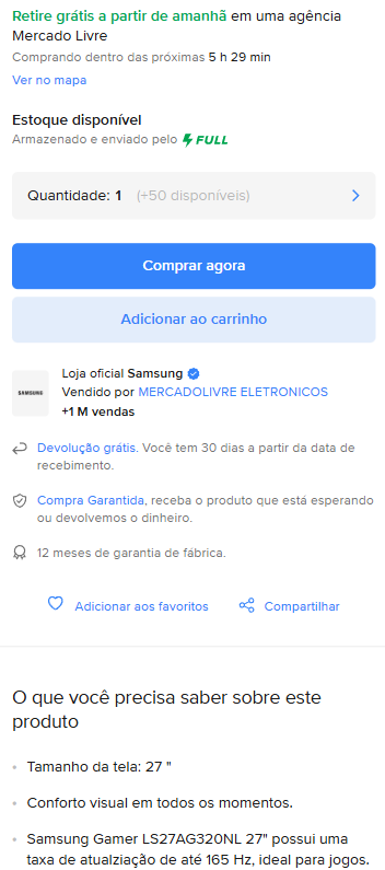 Monitor Gamer Samsung Odyssey G32 27" FHD 165 Hz, 1ms, HDMI, FreeSync ...