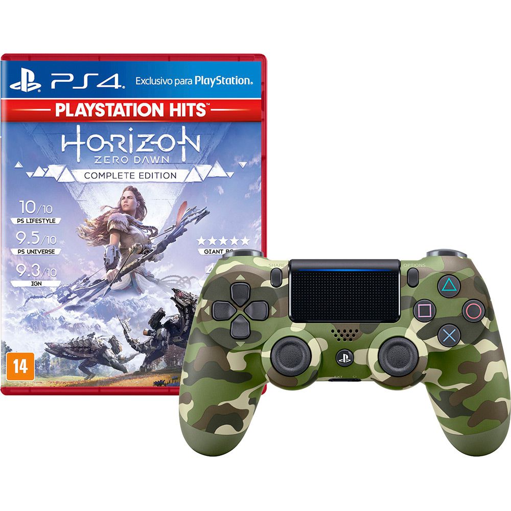 Controle Dualshock 4 Green Camouflage + Game Horizon Zero Dawn Complete ...