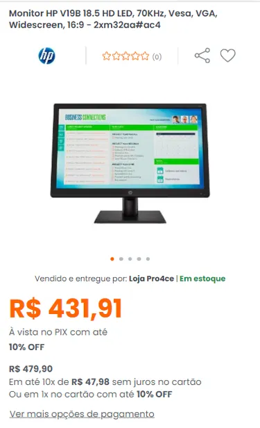 Monitor HP V19B 18.5 HD LED, 70KHz, Vesa, VGA, Widescreen, 16:9 ...