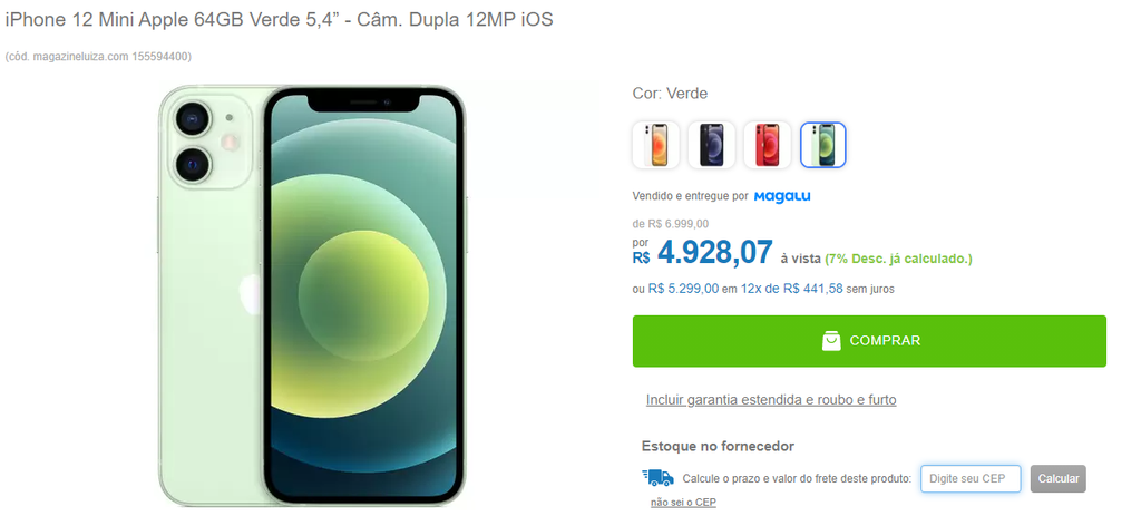 iPhone 12 Mini Apple 64GB Verde 5,4” - Câm. Dupla 12MP iOS - Canaltech ...