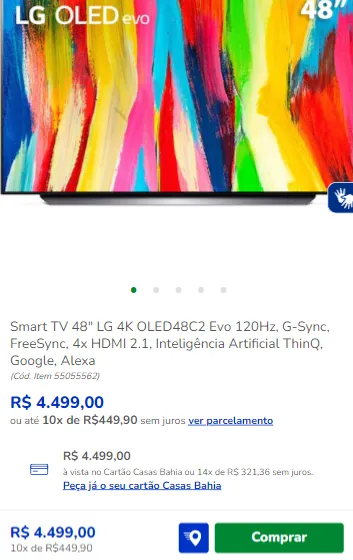 Smart TV 48" LG 4K OLED48C2 Evo 120Hz, G-Sync, FreeSync, 4x HDMI 2.1 ...