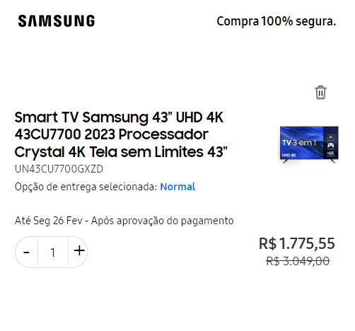 Smart TV Samsung 43" UHD 4K 43CU7700 2023 | CUPOM - Canaltech Ofertas