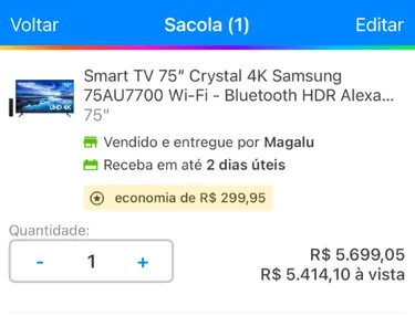 Smart TV 75” Crystal 4K Samsung 75AU7700 Wi-Fi - Bluetooth HDR Alexa ...