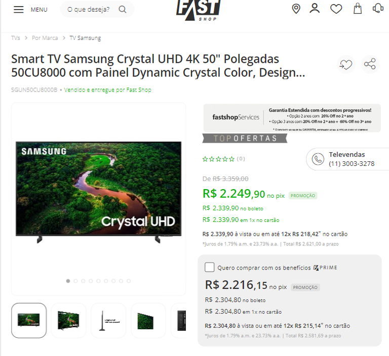 Smart TV Samsung Crystal UHD 4K 50" Polegadas 50CU8000 com Painel ...