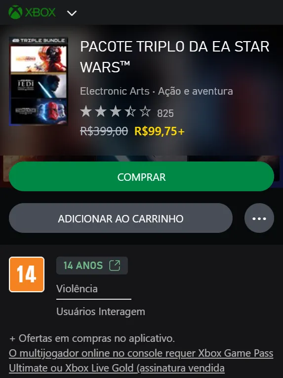 PACOTE TRIPLO DA EA STAR WARS™ - Xbox - Canaltech Ofertas