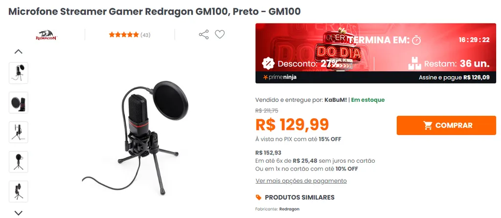Microfone Streamer Gamer Redragon GM100, Preto - GM100 - Canaltech Ofertas