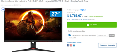 Monitor Gamer Curvo 240Hz Full HD 27” AOC - Legend C27G2ZE 2 HDMI 1 ...