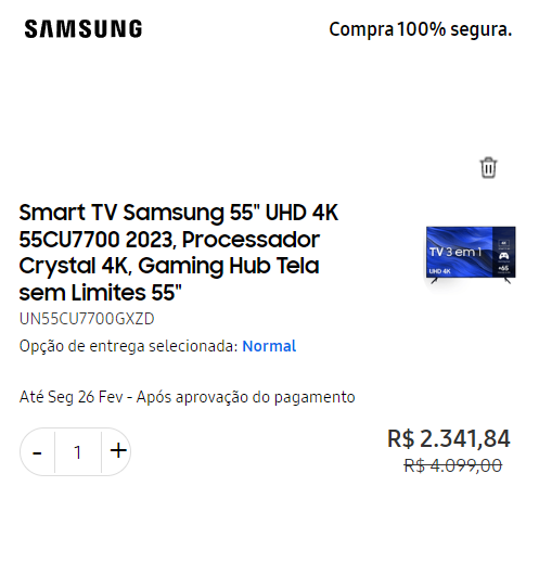 Smart TV Samsung 55" UHD 4K 55CU7700 2023 | CUPOM - Canaltech Ofertas
