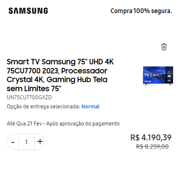Smart TV Samsung 75" UHD 4K 75CU7700 2023 | CUPOM - Canaltech Ofertas