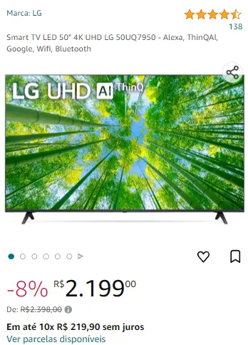 [PARCELADO] Smart TV LED 50" 4K UHD LG 50UQ7950 - Alexa, ThinQAI ...