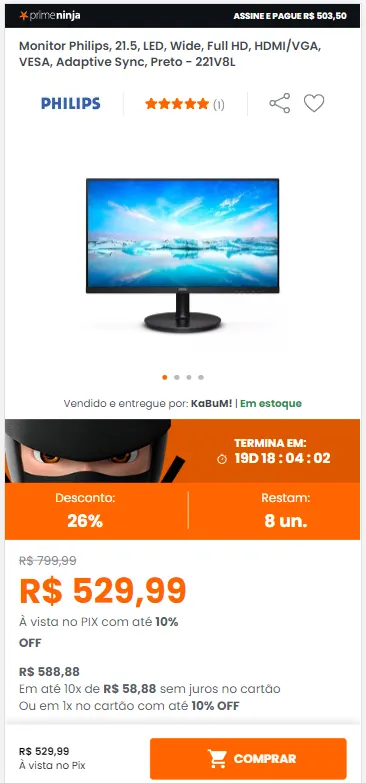 Monitor Philips, 21.5, LED, Wide, Full HD, HDMI/VGA, VESA, Adaptive ...