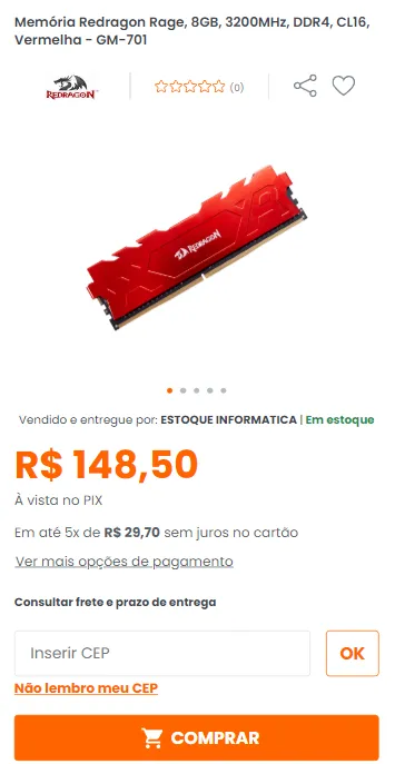Memória Redragon Rage, 8GB, 3200MHz, DDR4, CL16, Vermelha - GM-701 ...