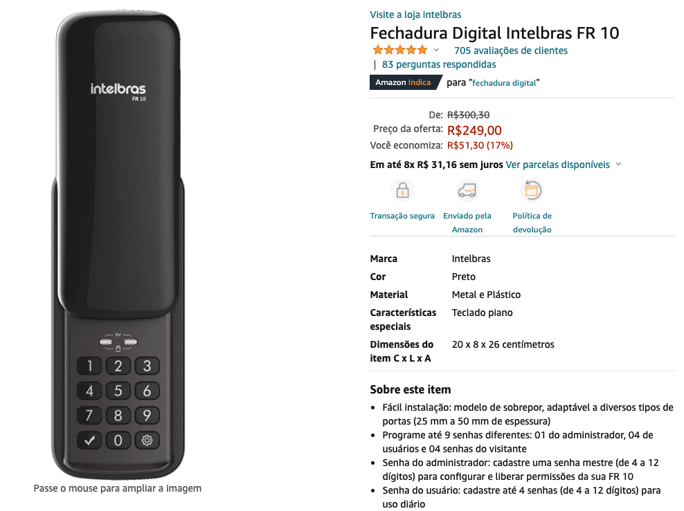 Fechadura Digital Intelbras FR 10 - Canaltech Ofertas
