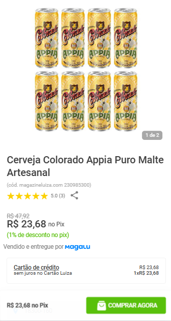 Cerveja Colorado Appia Puro Malte Artesanal - Lager 8 Unidades Lata ...