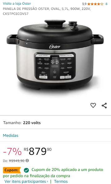 Panela de pressão elétrica Oster CKSTPCECOV57 5,7L 220 | CUPOM NO ...