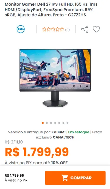 Monitor Gamer Dell 27 IPS Full HD, 165 Hz, 1ms, HDMI/DisplayPort ...