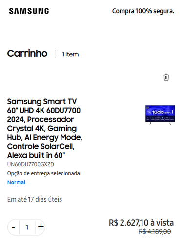 Samsung Smart TV 60" UHD 4K 60DU7700 2024 | CUPOM - Canaltech Ofertas