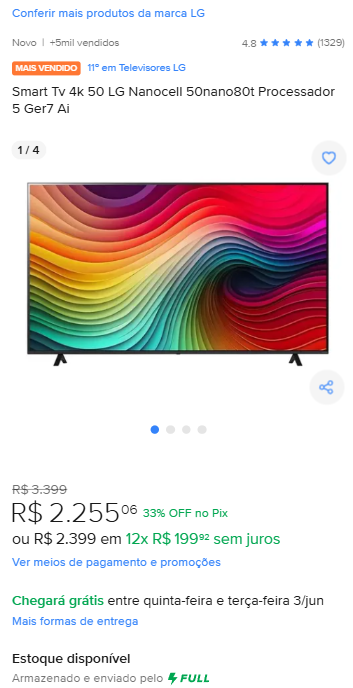 Smart TV 50" LG Nanocell 50NANO80T 4K Processador 5 Ger7 AI | CUPOM + PIX - Canaltech Ofertas