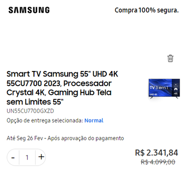 Smart TV Samsung 55" UHD 4K 55CU7700 2023 | CUPOM - Canaltech Ofertas