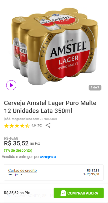 Cerveja Amstel Lager Puro Malte 12 Unidades Lata 350ml - Canaltech Ofertas Cerveja Amstel Lager Puro Malte 12 Unidades Lata 350ml - Canaltech Ofertas