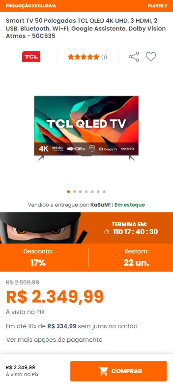 [PARCELADO] Smart TV 50 Polegadas TCL QLED 4K UHD, 3 HDMI, 2 USB ...