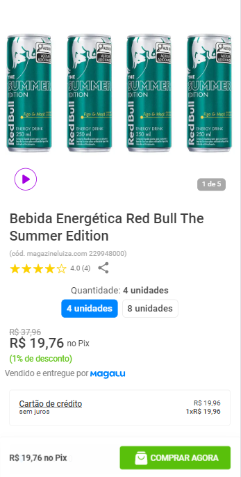 Bebida Energética Red Bull The Summer Edition - Figo e Maçã 250ml 4 ...