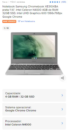 Notebook Samsung Chromebook Xe310xba Prata 11 6 Intel Celeron N4000