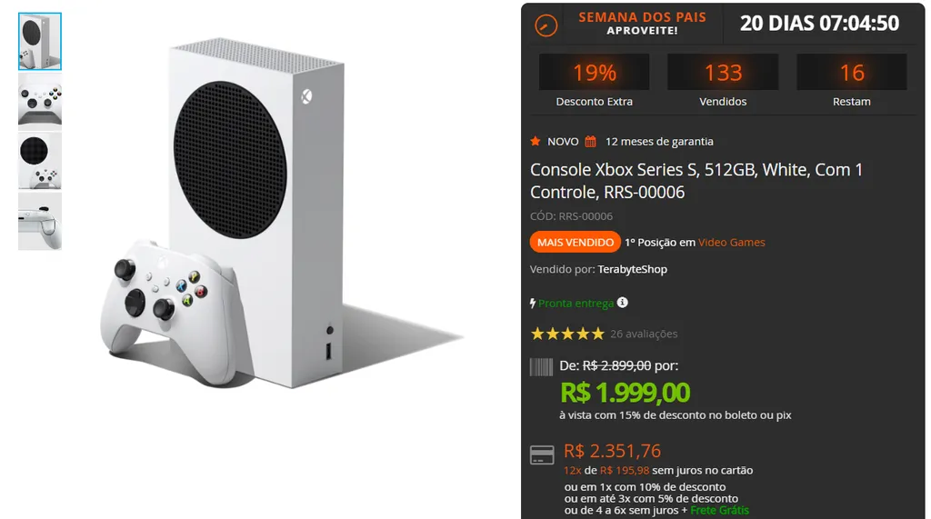Console Xbox Series S, 512GB, White, Com 1 Controle, RRS-00006 - Canaltech Ofertas
