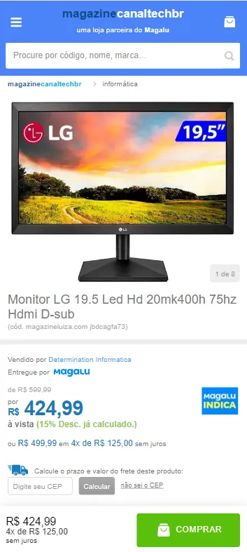 Monitor LG 19.5 Led Hd 20mk400h 75hz Hdmi D-sub - Canaltech Ofertas