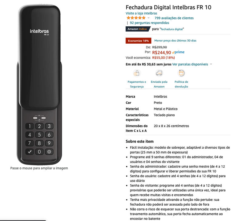 Fechadura Digital Intelbras FR 10 - Canaltech Ofertas