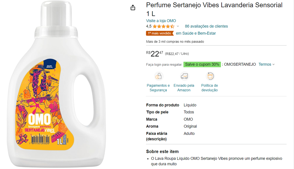 OMO Lava Roupa Líquido Explosão De Perfume Sertanejo Vibes Lavanderia ...