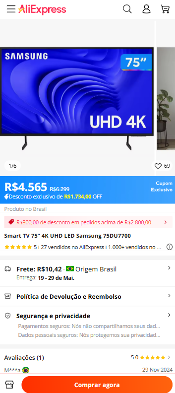 PARCELADO | Smart TV 75” 4K UHD LED Samsung 75DU7700 | CUPOM ...