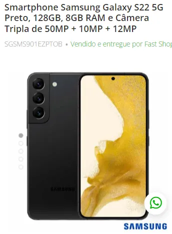 Smartphone Samsung Galaxy S22 5G Preto, 128GB, 8GB RAM e Câmera Tripla ...