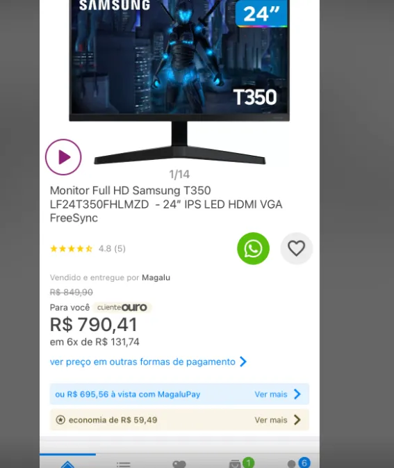 Monitor Full HD Samsung T350 LF24T350FHLMZD - 24” IPS LED HDMI VGA ...