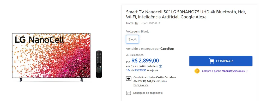 Smart TV Nanocell 50" LG 50NANO75 UHD 4k Bluetooth, Hdr, Wi-Fi ...