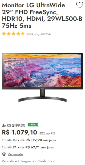 Monitor LG UltraWide 29" FHD FreeSync, HDR10, HDMI, 29WL500-B 75Hz 5ms ...