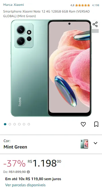 [PARCELADO] Smartphone Xiaomi Note 12 4G 128GB 6GB Ram (VERSAO GLOBAL) (Mint Green) - Canaltech ...