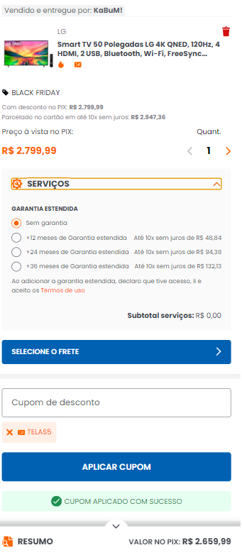 Smart TV 50 Polegadas LG 4K QNED, 120Hz, 4 HDMI, 2 USB, Bluetooth, Wi-Fi, FreeSync ThinQ AI ...