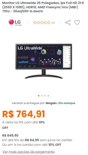 Monitor LG Ultrawide 26 Polegadas, Ips Full HD 21:9 (2560 X 1080 ...