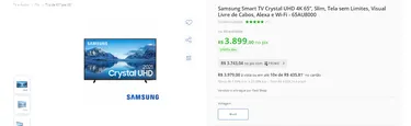 Samsung Smart TV Crystal UHD 4K 65”, Slim, Tela sem Limites, Visual ...