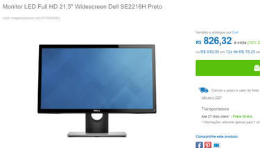 Monitor LED Full HD 21,5" Widescreen Dell SE2216H Preto - Canaltech Ofertas