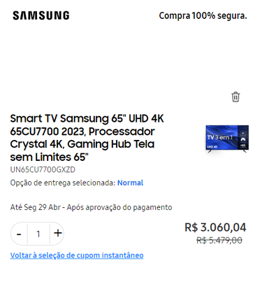 Smart TV Samsung 65" UHD 4K 65CU7700 2023 | CUPOM - Canaltech Ofertas