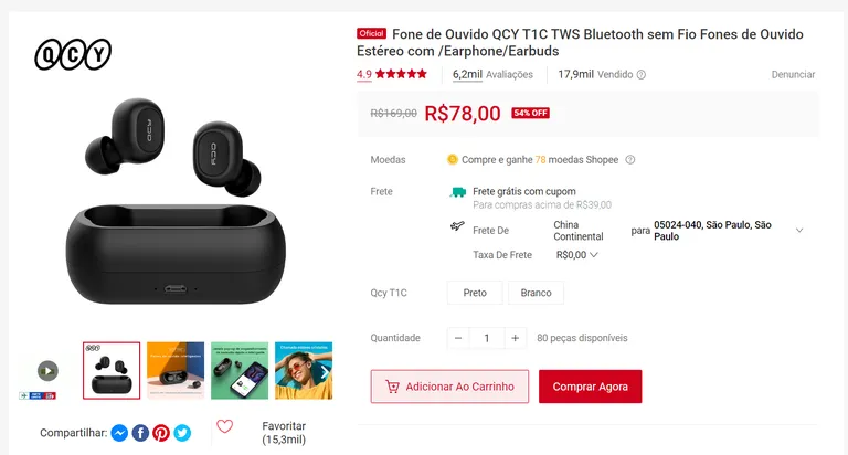 Fone de Ouvido QCY T1C TWS Bluetooth sem Fio Fones de Ouvido Estéreo com /Earphone/Earbuds ...