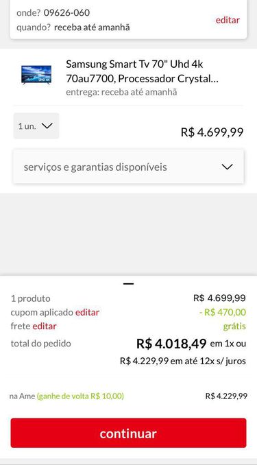 Samsung Smart Tv 70" Uhd 4k 70au7700, Processador Crystal 4k, Tela Sem ...