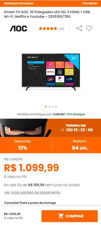 Smart TV AOC 32 Polegadas LED HD, 3 HDMI, 1 USB, Wi-Fi, Netflix e ...