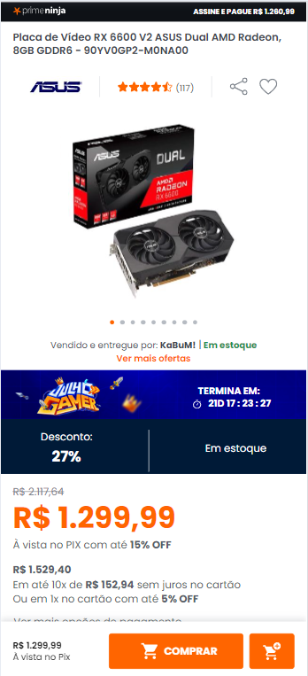 Placa de Vídeo RX 6600 V2 ASUS Dual AMD Radeon, 8GB GDDR6 - 90YV0GP2-M0NA00 - Canaltech Ofertas