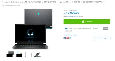 Notebook Dell Alienware m15 R6 AW15-i1100-M10P 15.6" FHD 11ª ger Intel ...