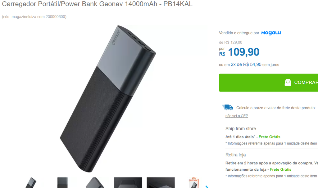 Carregador Portátil/Power Bank Geonav 14000mAh - PB14KAL - Canaltech ...