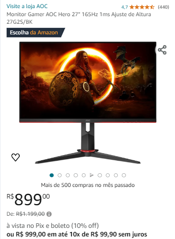 Monitor Gamer AOC 27" 165Hz 1ms VA Ajuste de Altura 27G2S/BK ...