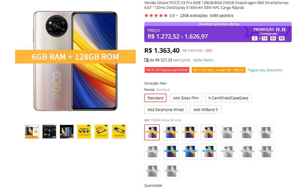 Smartphone Poco X3 Pro 6GB 128GB [INTERNACIONAL] - Canaltech Ofertas